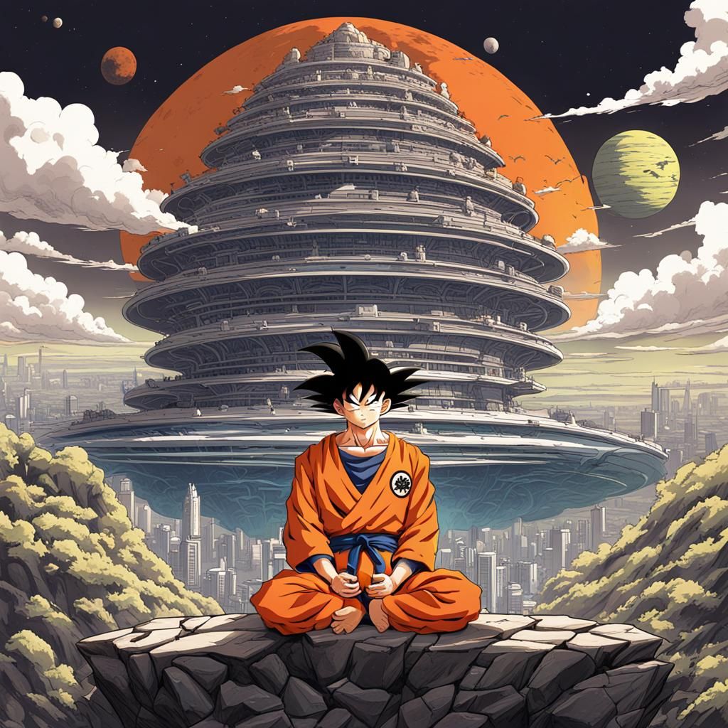 Goku meditating in an alien city - AI Generated Artwork - NightCafe Creator