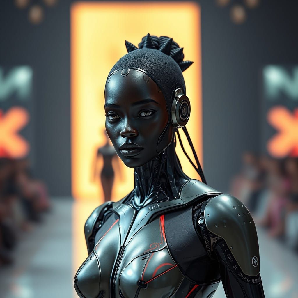 African American Female Cyborg on Runway - AI Art