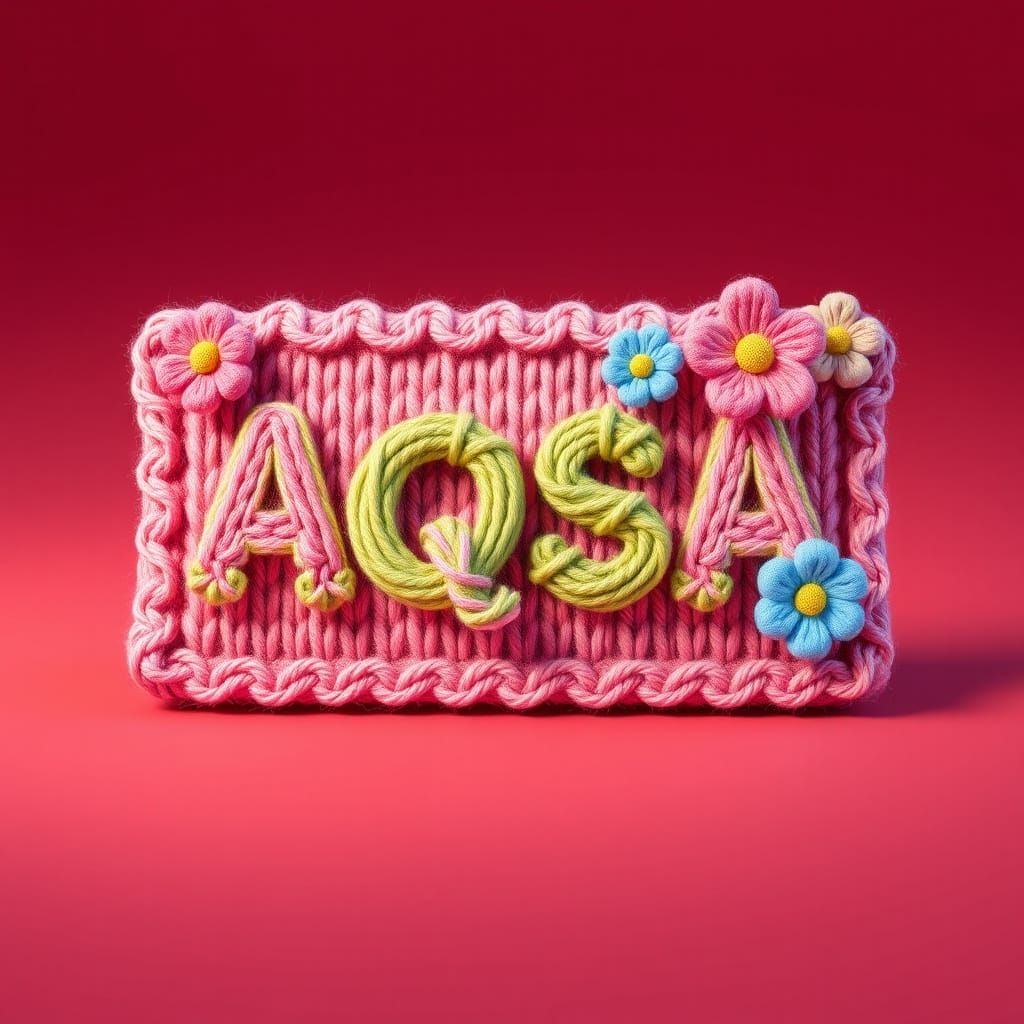 Vibrant Knitted Name Tag in Whimsical 3D Render - AI Art