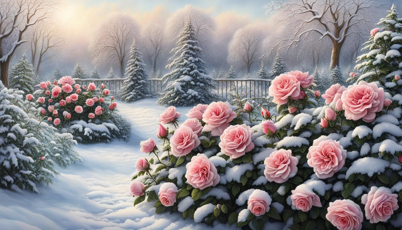 snowy rose garden - AI Generated Artwork - NightCafe Creator