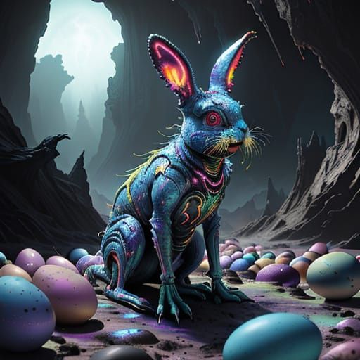 Easter Bunny Alien Masterpiece in Neon Iridescence - AI Art