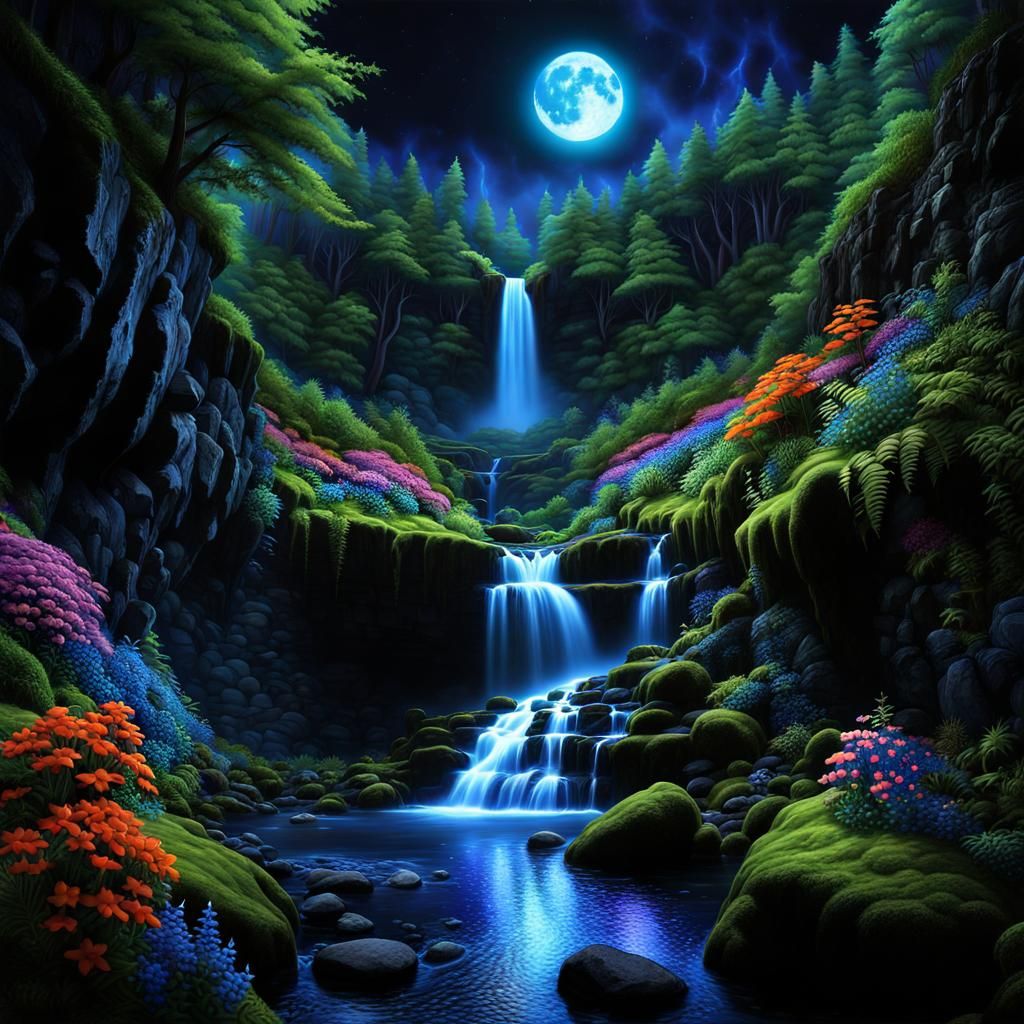 Full Moon Over A Lucious Fern Ravine - AI Generated Artwork - NightCafe ...