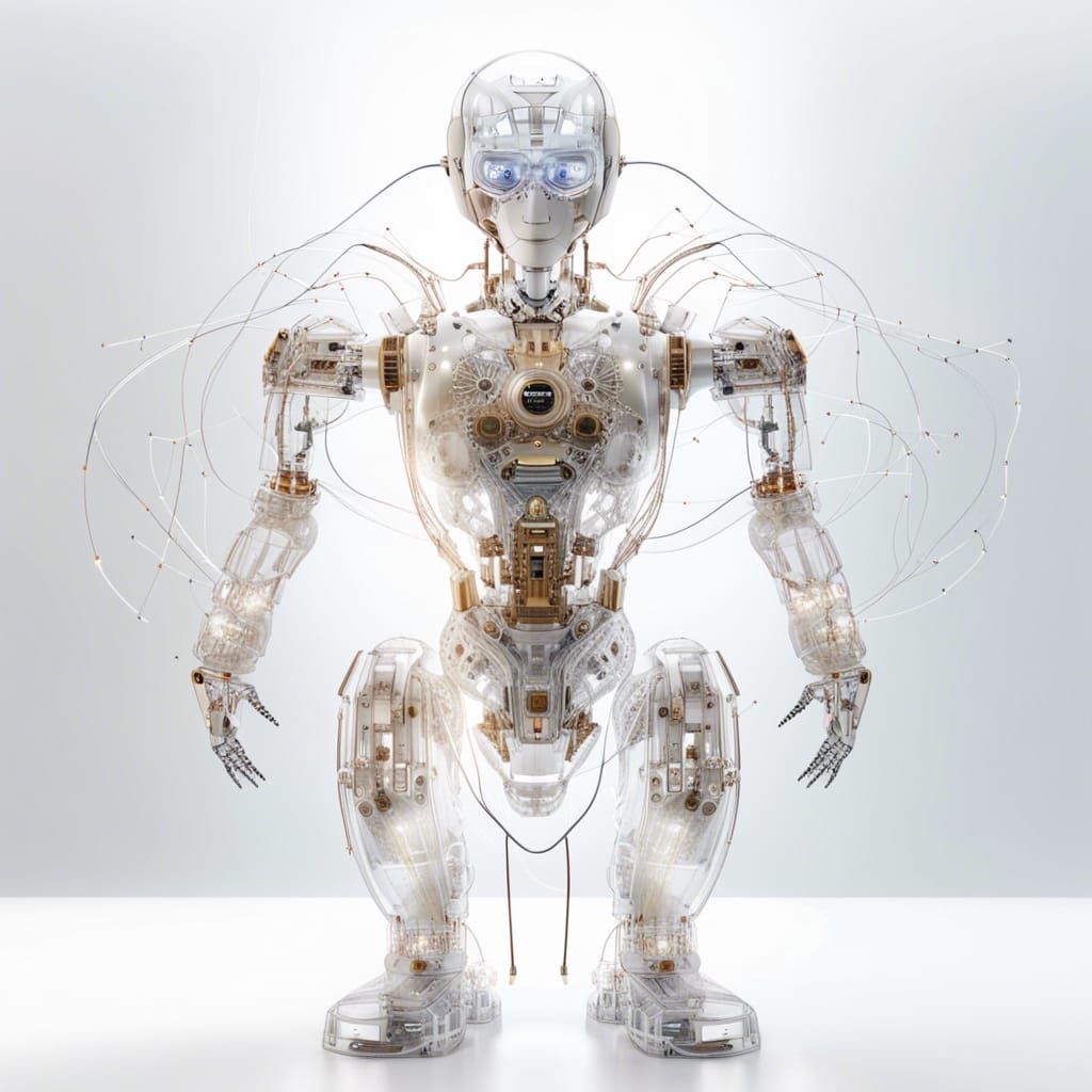 A transparent robot with revealing internal parts - AI Generated Artwork - NightCafe Creator