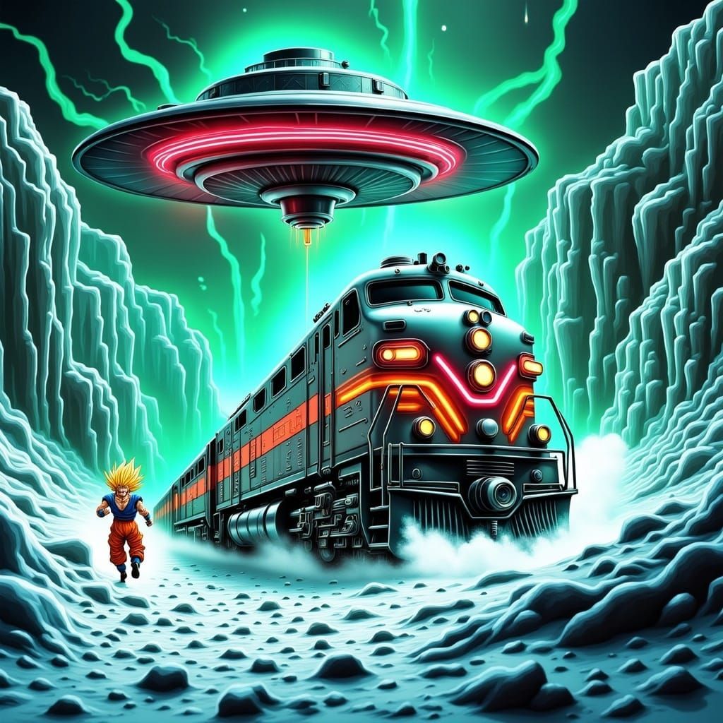 Trippy!! - Cyberpunk Train Speeds Through Icy Landscape with...