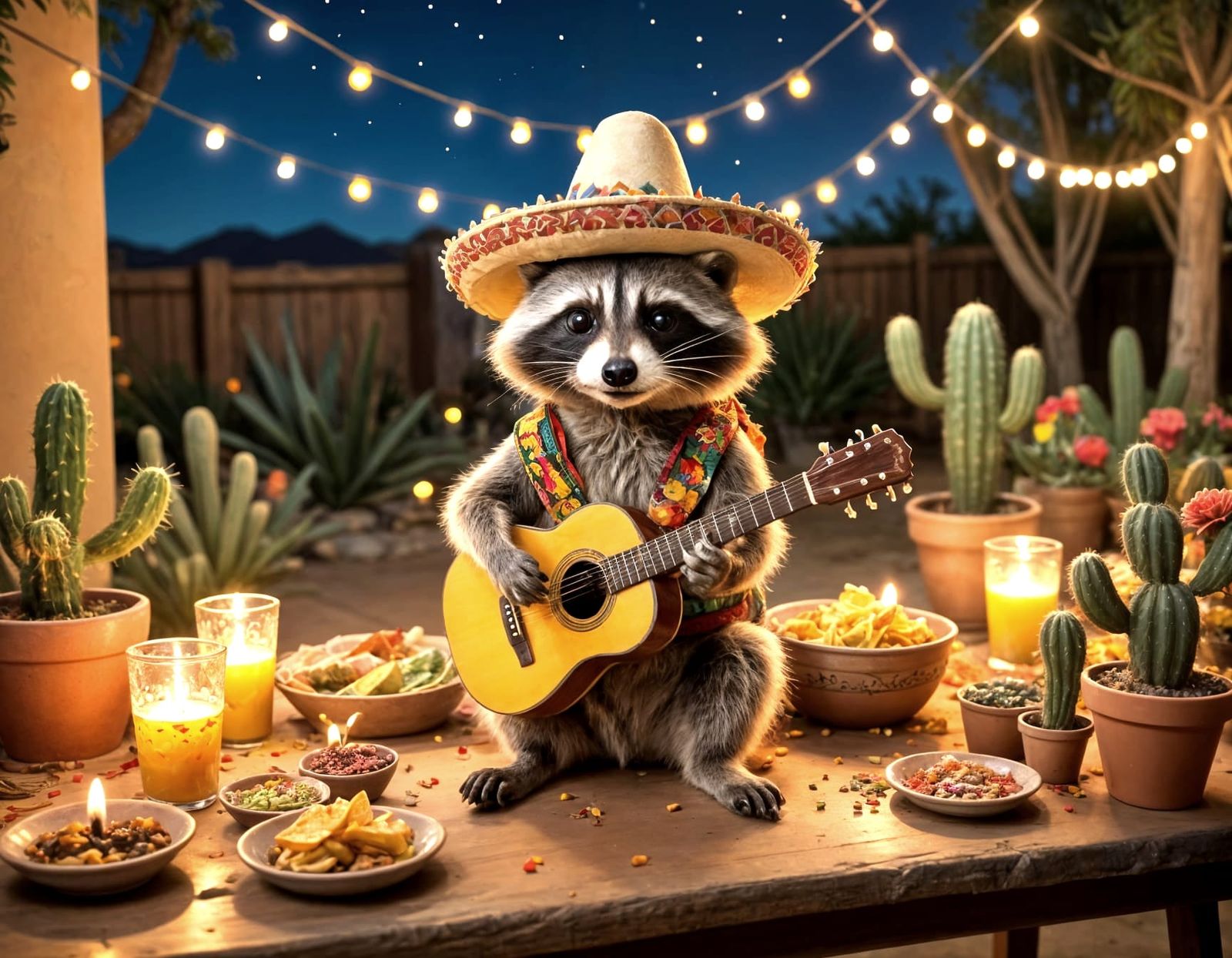 Sombrero & Strings: The Raccoon Fiesta- Daily challenge #946 - NightCafe