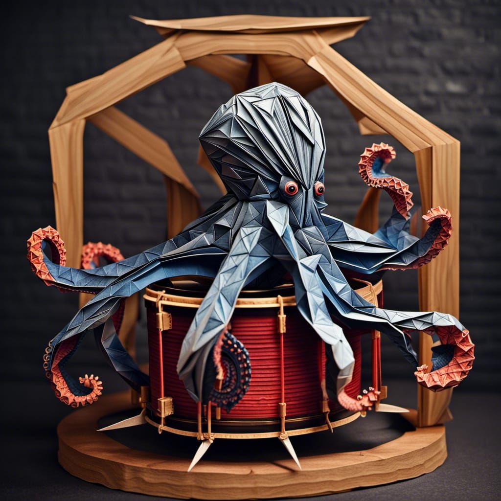 Origami Drumming Octopus - AI Generated Artwork - NightCafe Creator