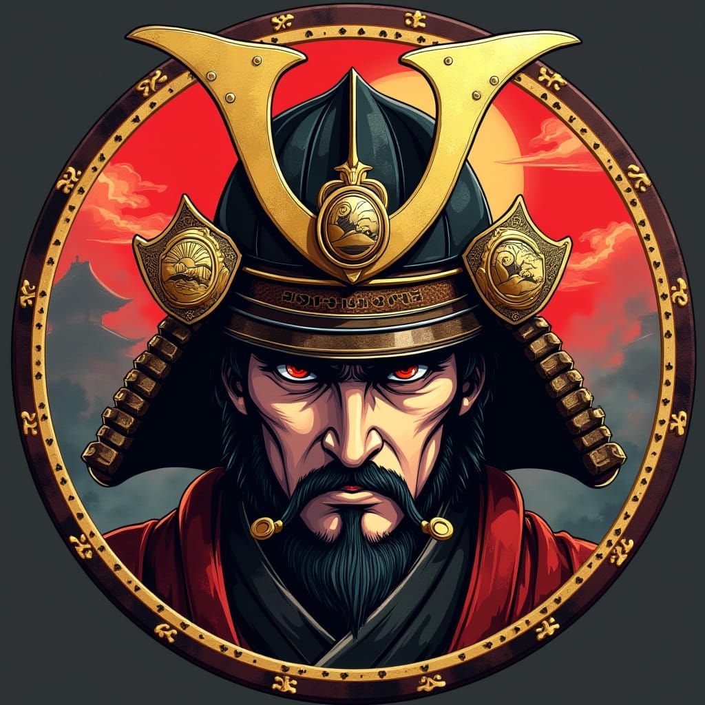 Regal Samurai Warrior in Golden Kabuto, Rising Sun... - AI Art