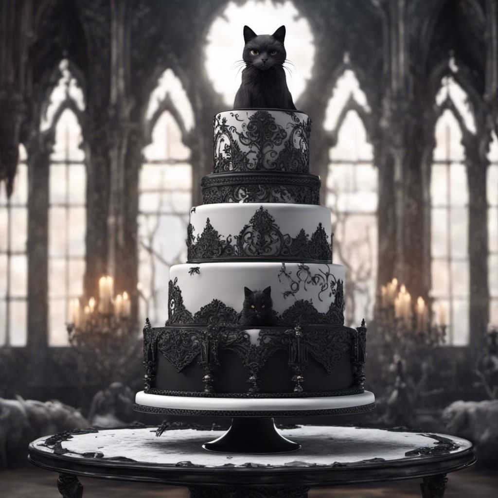 A wedding cake - Gothic Cat-Themed Wedding Cake in Matte Pai...