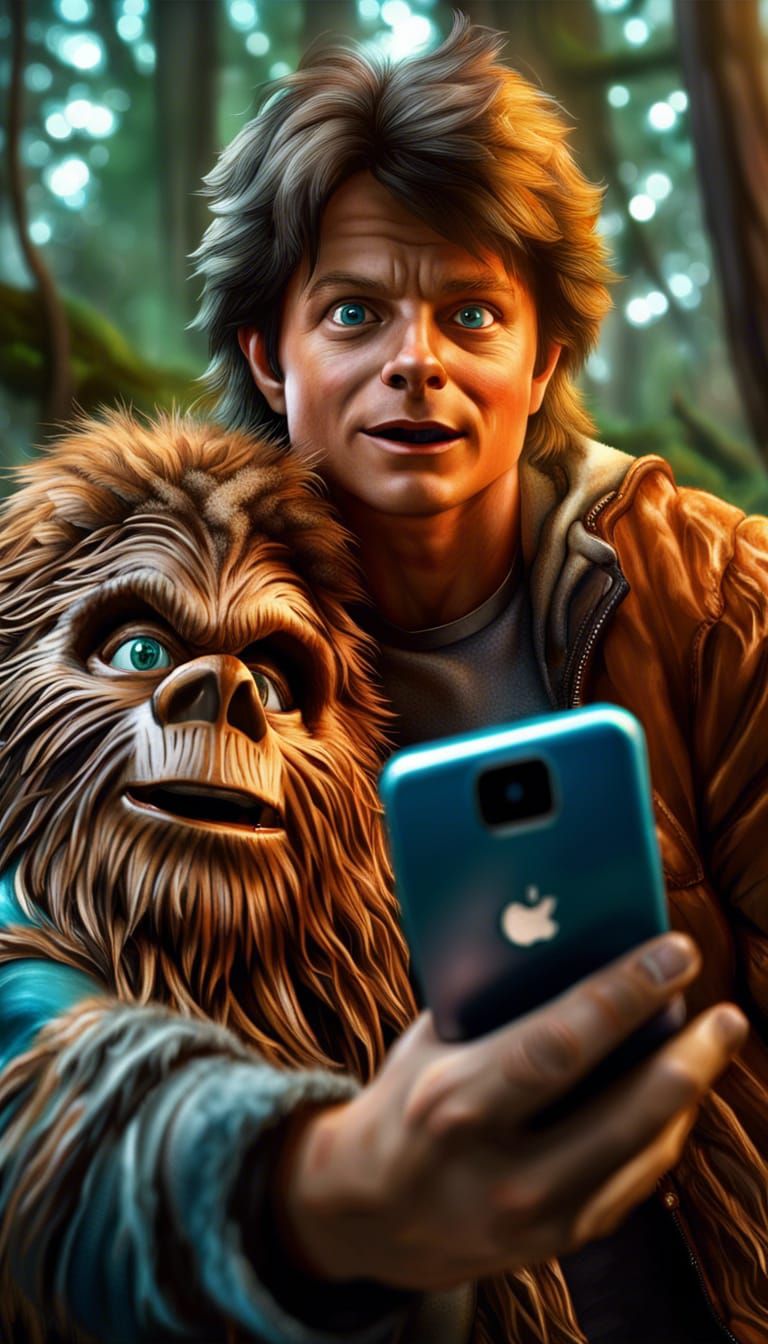 Bigfoot taking a selfie with Marty Mcfly - AI Generated Artwork - NightCafe Creator