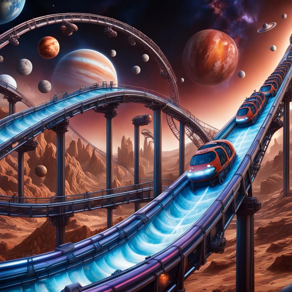 Space theme park roller coaster - AI Generated Artwork - NightCafe Creator