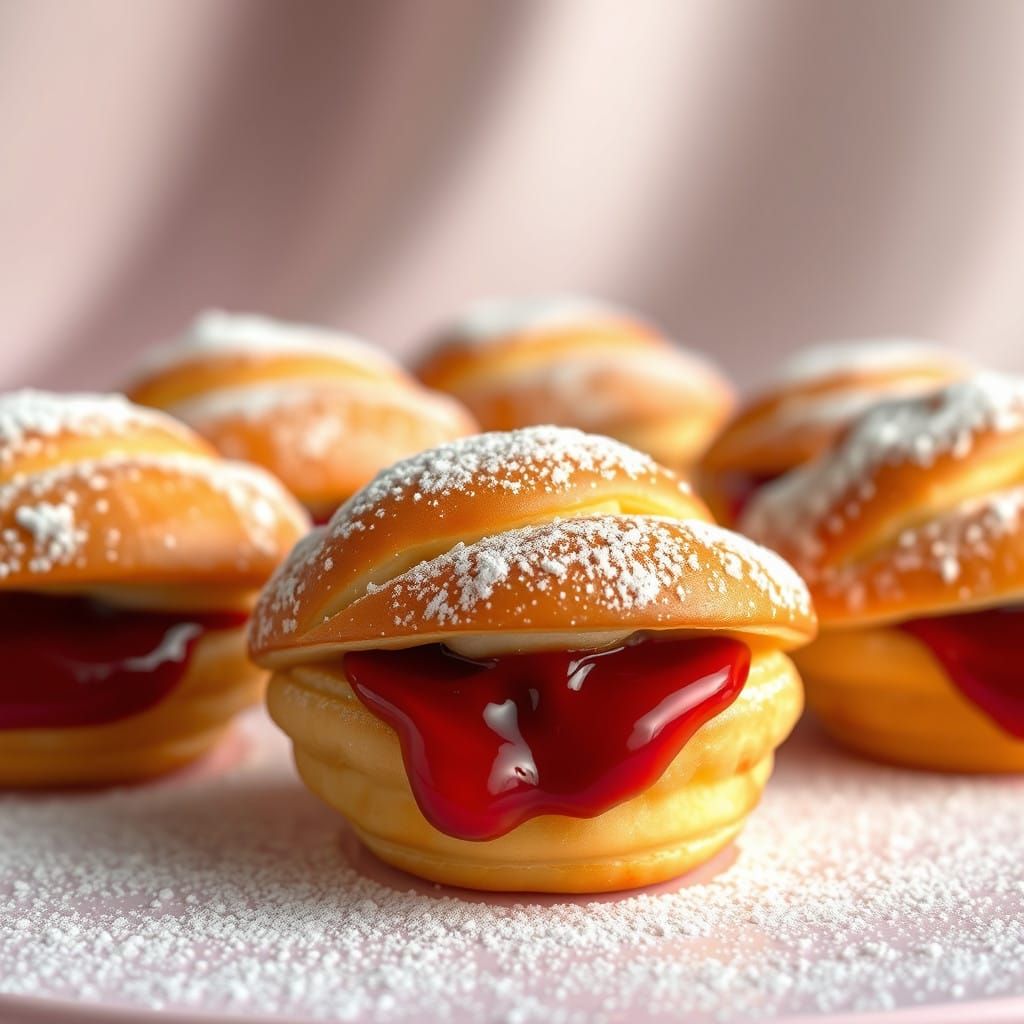 Golden Fried Puff Pastry Cakes with Strawberry Jam... - AI Art
