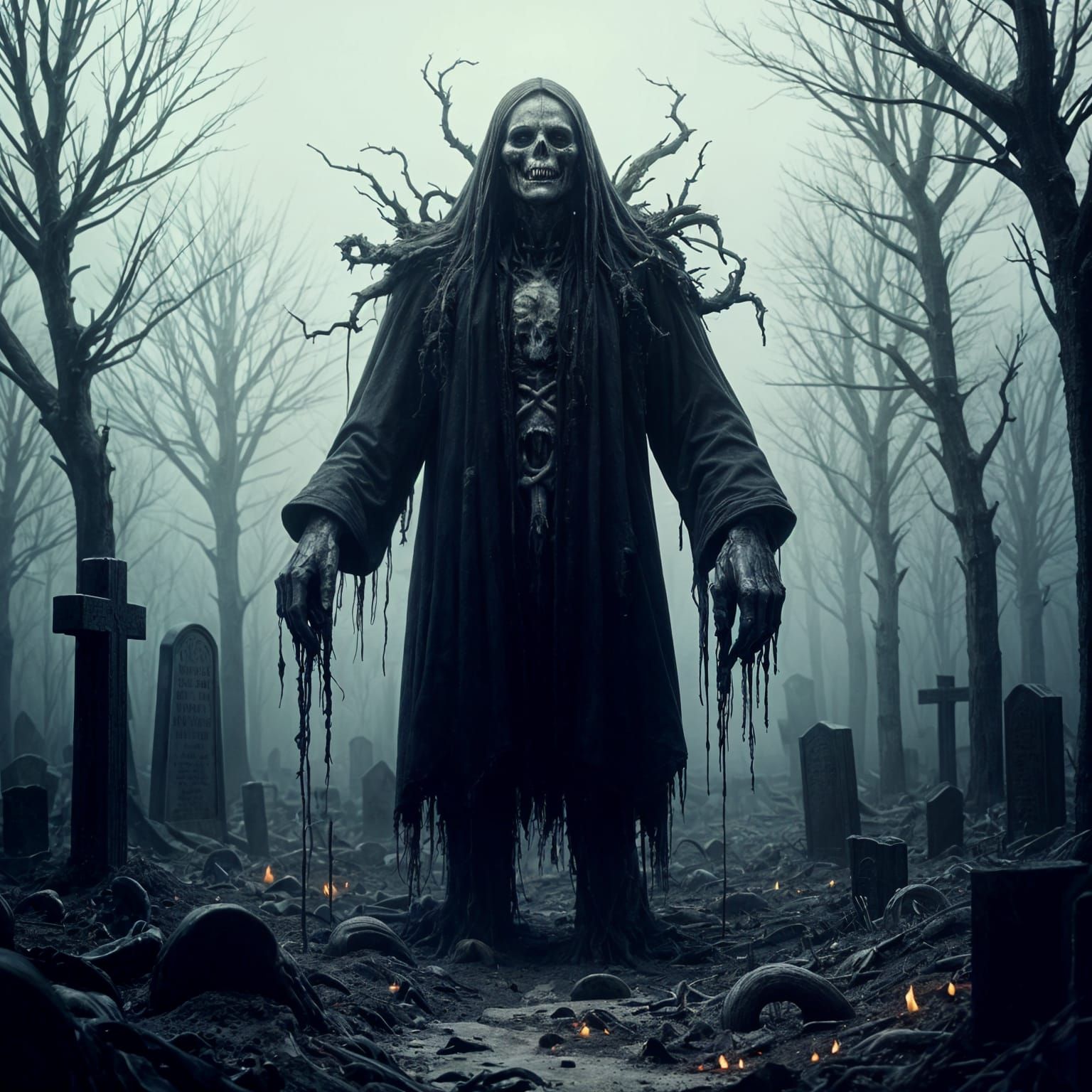 "A horrifying nightmare creature standing in the middle of a decrepit ...