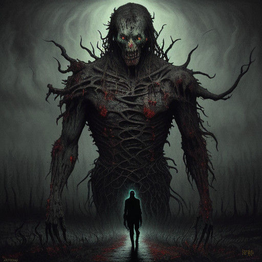 Dark Fantasy Zombie in Twisted Surrealist Landscap... - AI Art