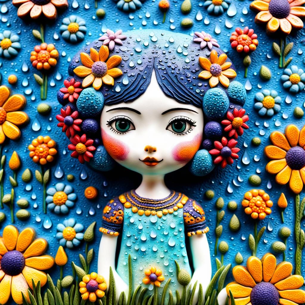 Pretty Moppet Zooidolly girl in the middle of a bright flower patch ...