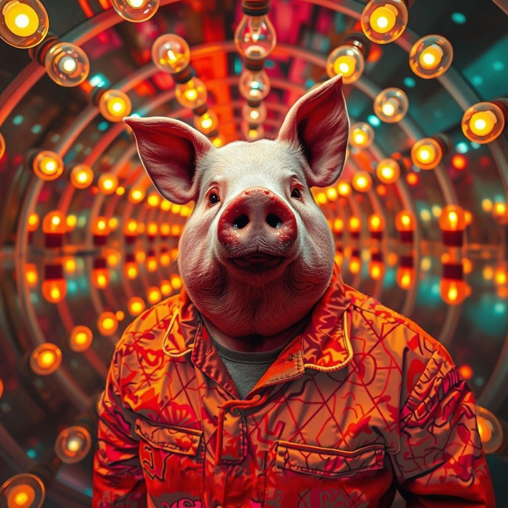 He saw the Light - Vibrant Pig-Man Reflected in a Maze of Li...
