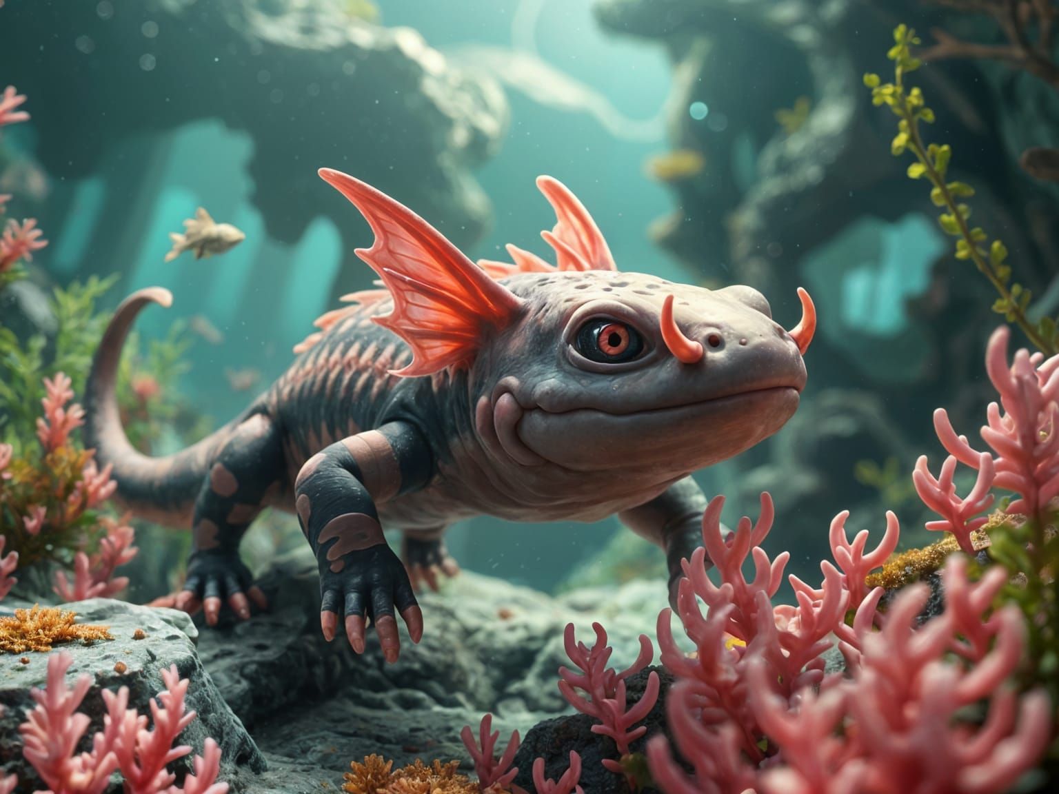 Epic Axolotl Explores an Underwater Wonderland in ... - AI Art