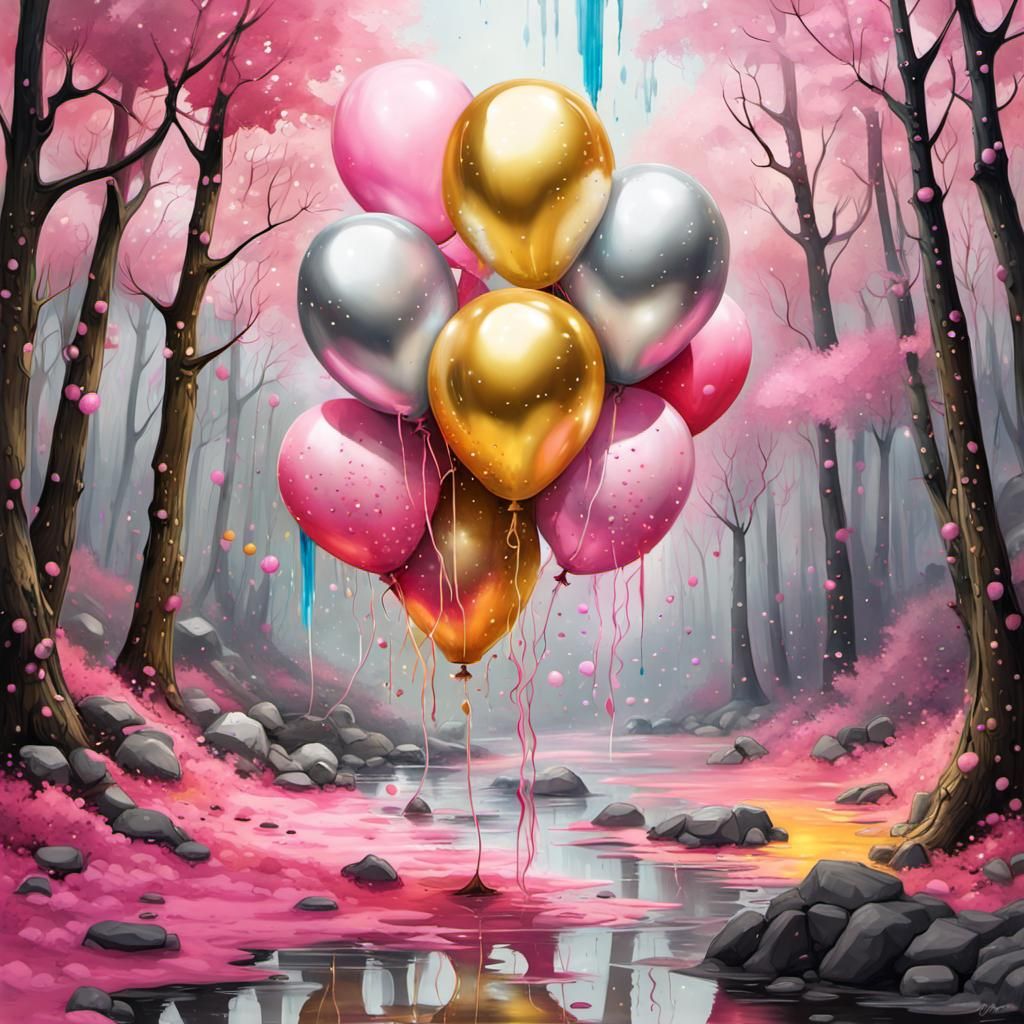 Balloons in the forest - AI Generated Artwork - NightCafe Creator