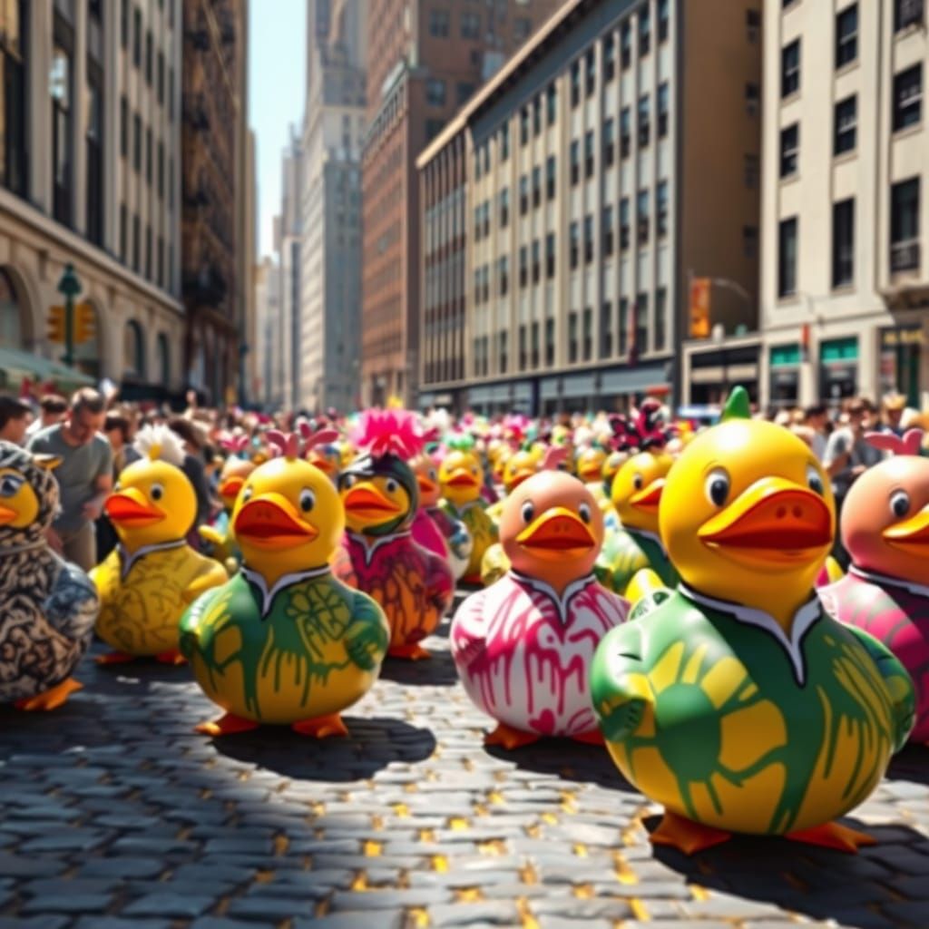 Vibrant Rubber Duck Parade in Street Art Style - AI Art