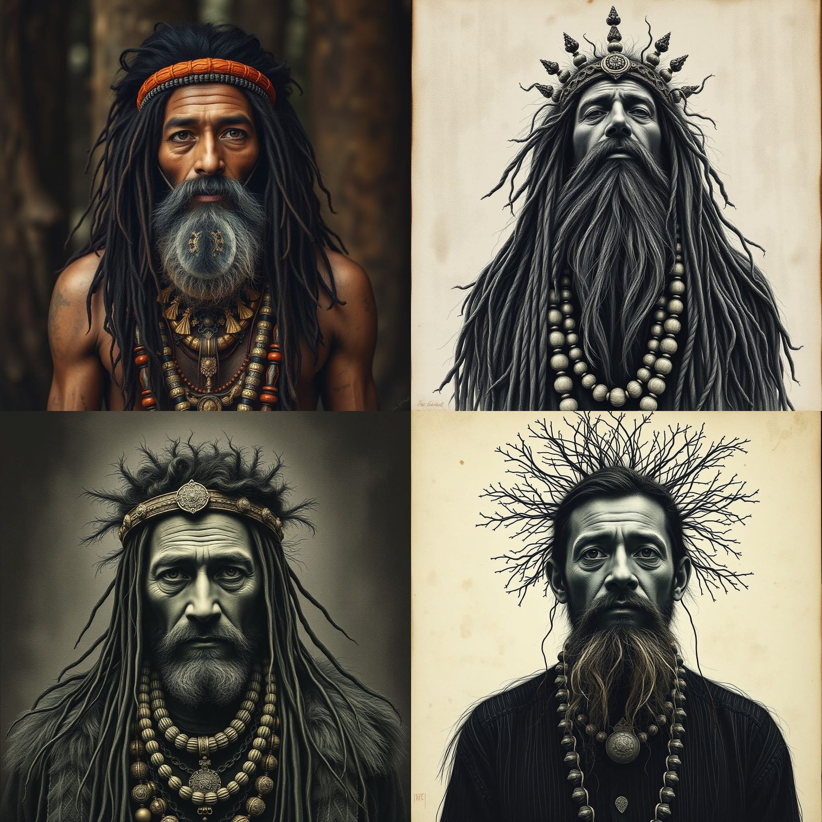 portrait — SHAMAN FULL BODY coniferous stringy scr... - AI Art