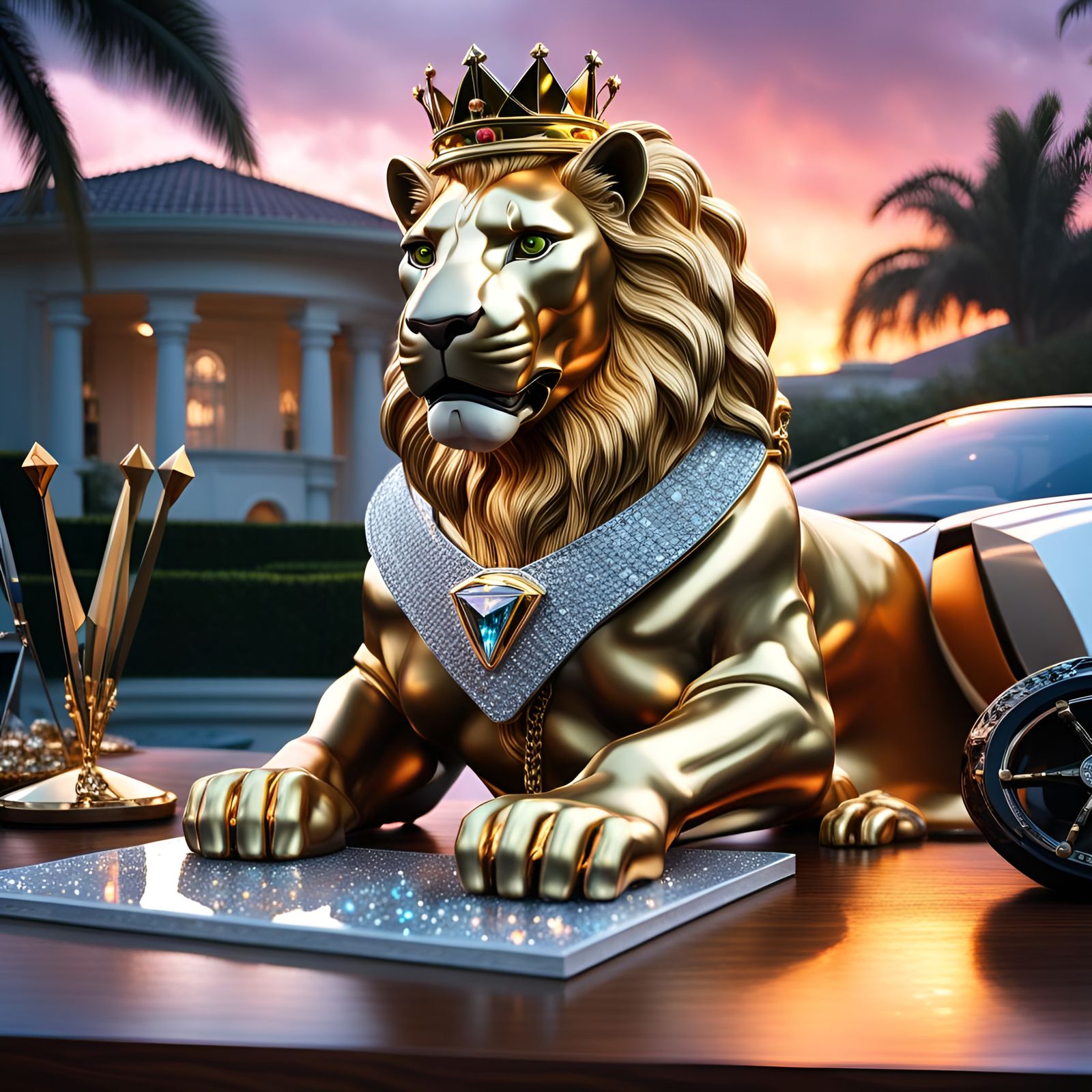 Extremely Expensive Lion With Crown On Its Head - AI Generated Artwork ...