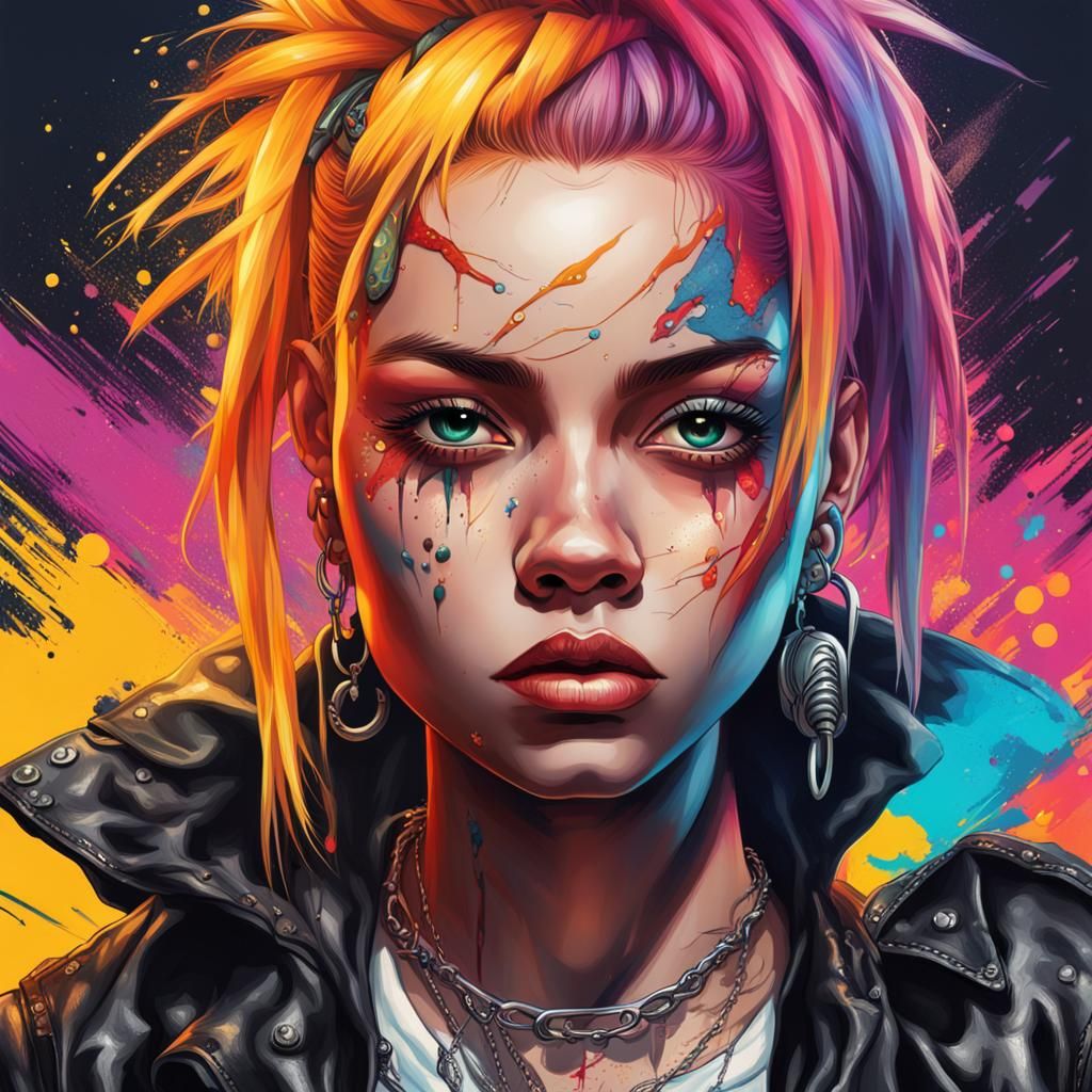 rainbow punk rock girl - AI Generated Artwork - NightCafe Creator