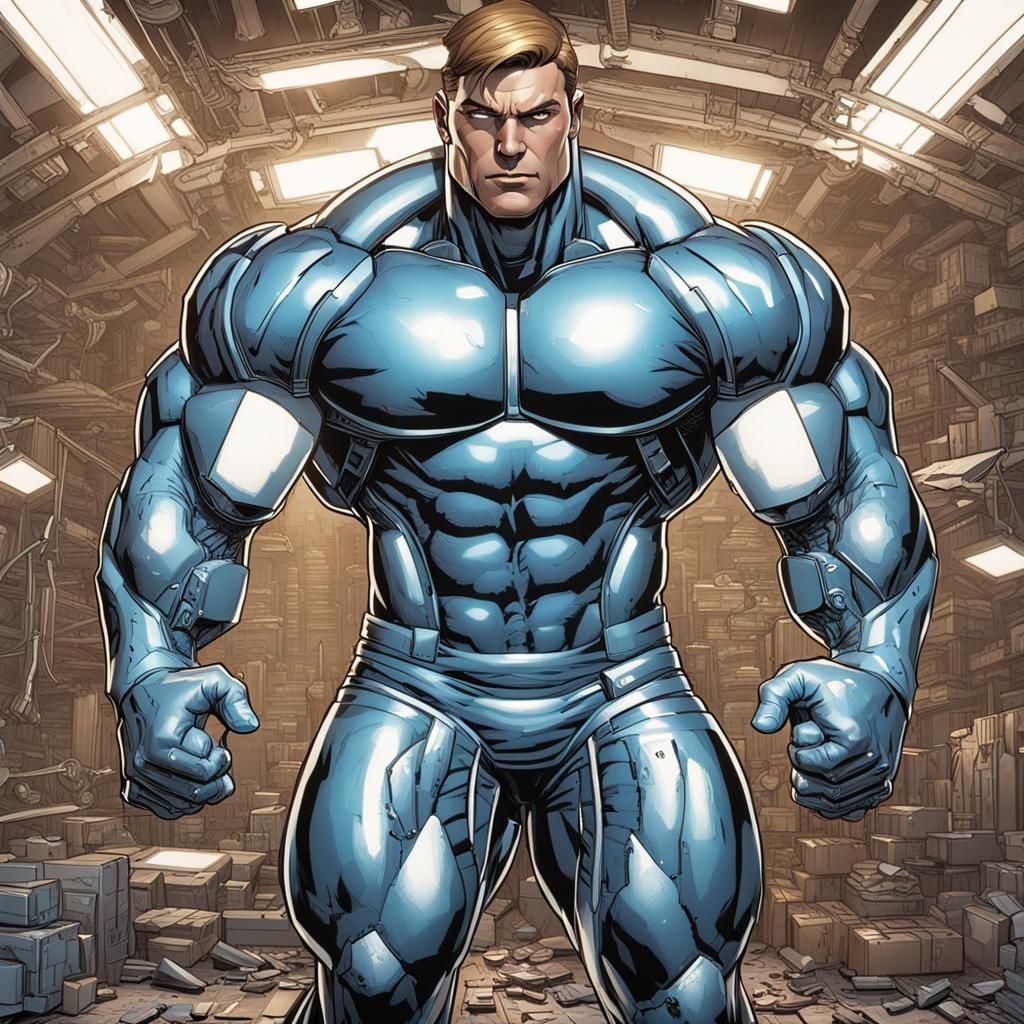 photorealistic full-body broken android model, bodybuilder physique ...