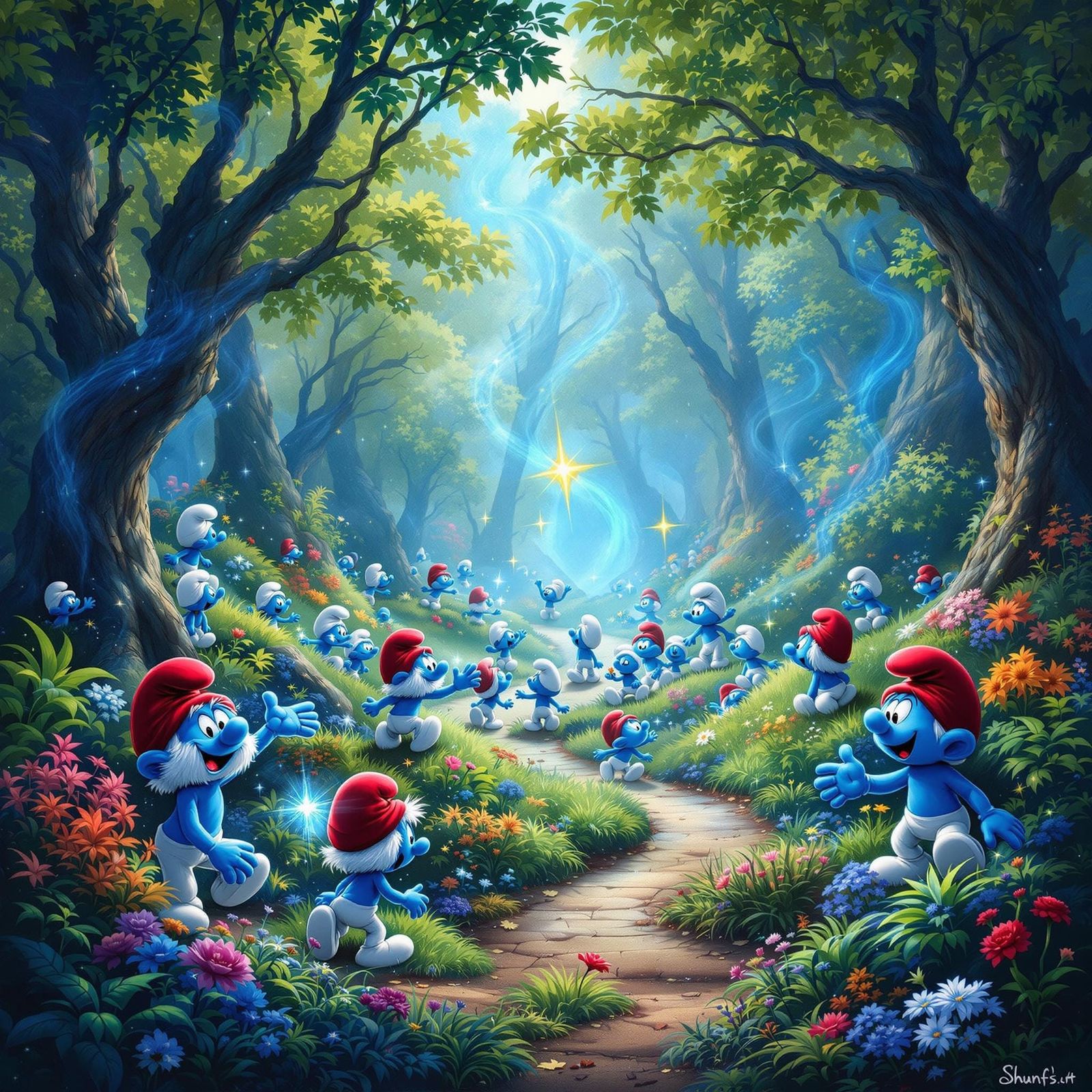 Smurfs Bring Whimsy to an Enchanted Forest in Drea... - AI Art