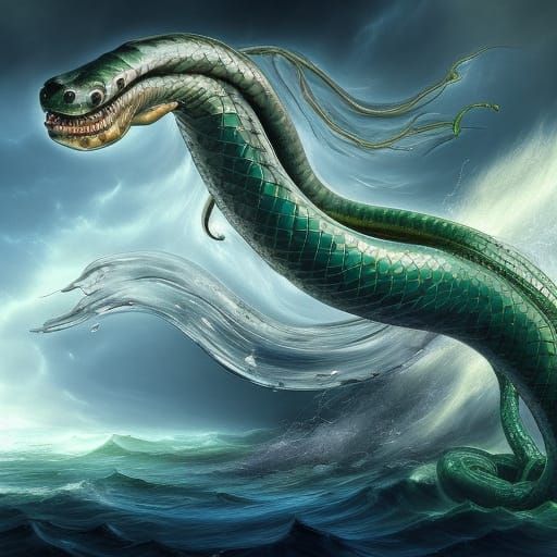 Water serpent - Detailed Water Serpent Digital Painting in T...