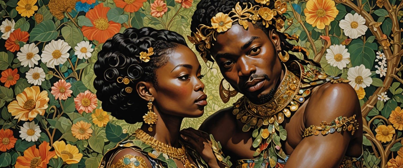 Yvonne and Achmed, Gustav Klimt - African Royalty in Opulent...