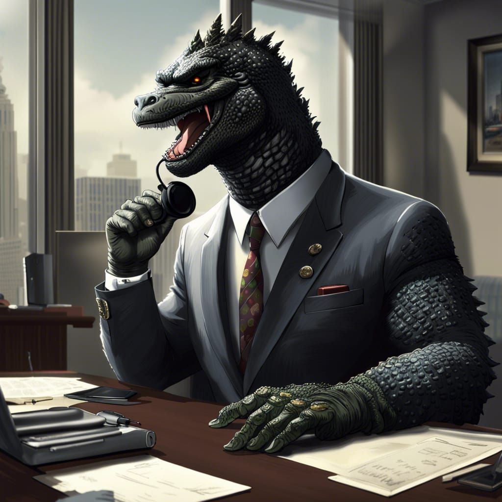 Godzilla as a realtor/estate agent - AI Generated Artwork - NightCafe ...