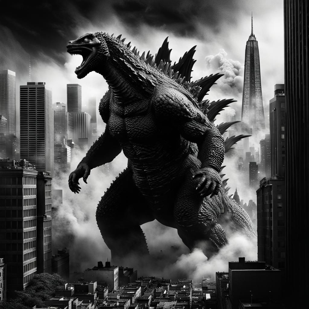 Tomoyuki Tanaka's Godzilla attacking a big city. - AI Generated Artwork ...