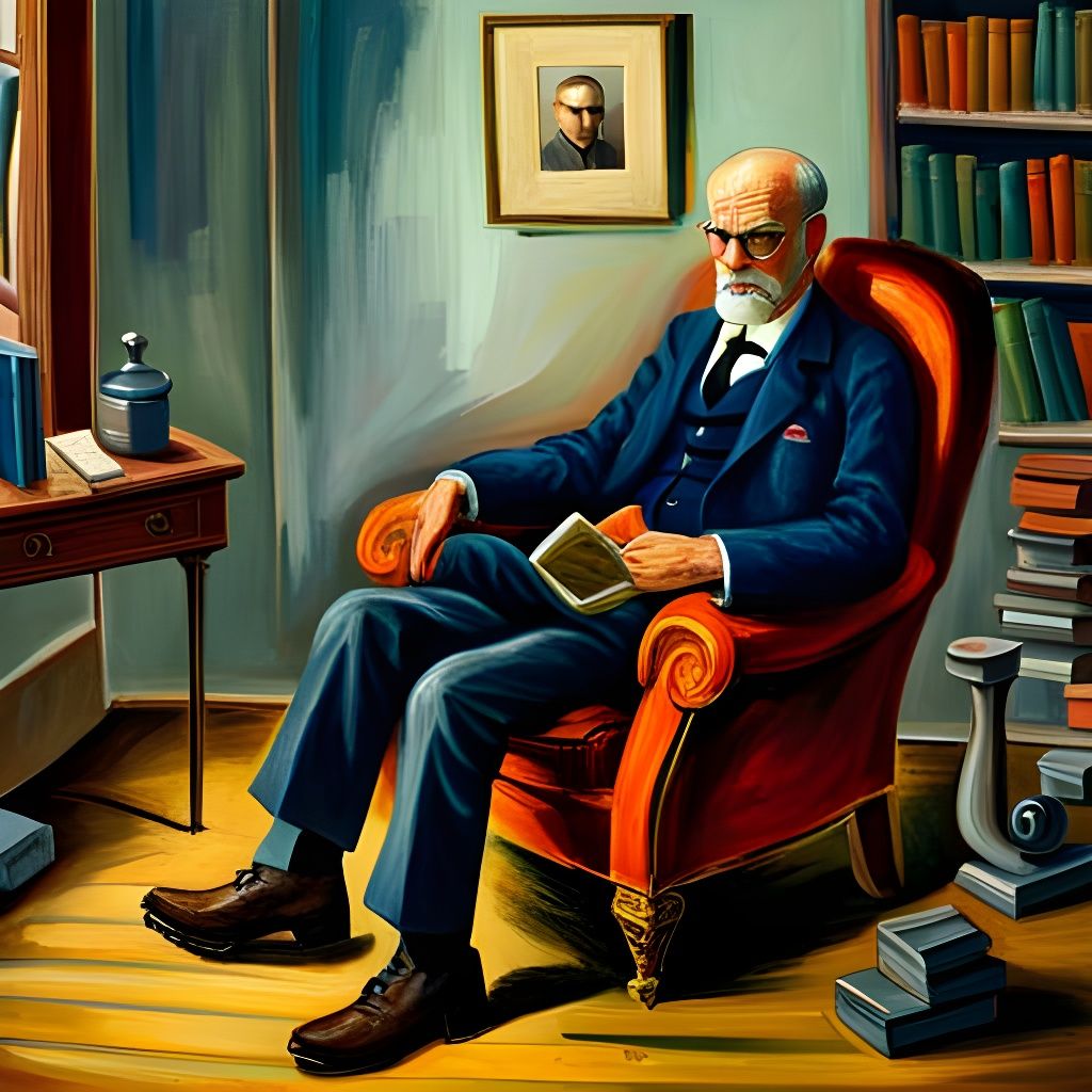 Sigmund Freud contemplates his new theory in an comfy armchair - AI ...