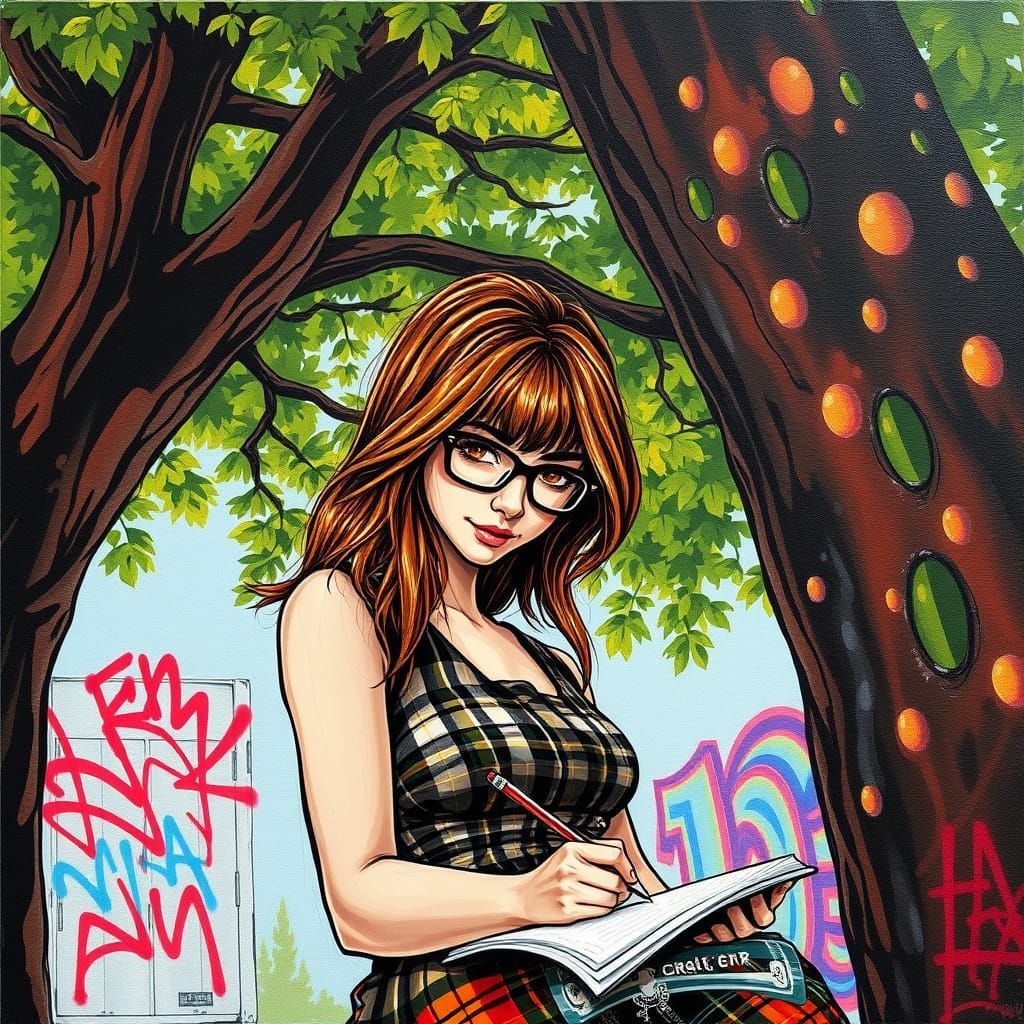 Writing underneath a tree! - Woman Writing Under Tree in Gra...