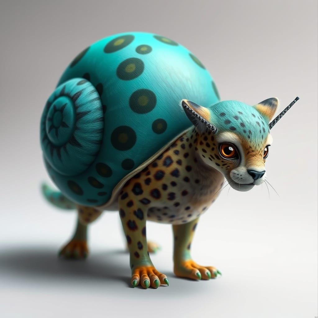 Cyberpunk Cheetah-Snail Hybrid in Teal Shell and F... - AI Art