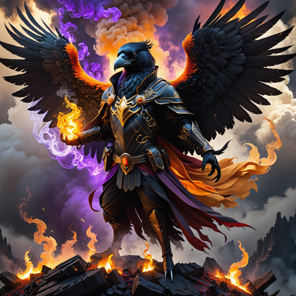 Raven of Shadow and Flame - Sorcerous Raven Masterpiece in H...