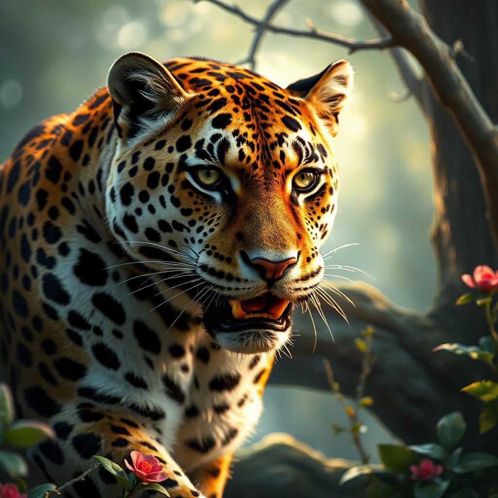 Jaguar in Nature - Ethereal Jaguar Portrait in Vibrant Fanta...