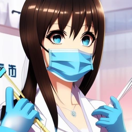 Female dentist wearing gloves and a surgical mask by artist "anime ...