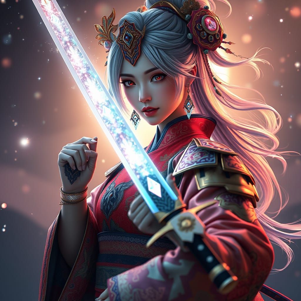 Samurai warrior - Celestial Samurai Warrior with Cosmic Kat...