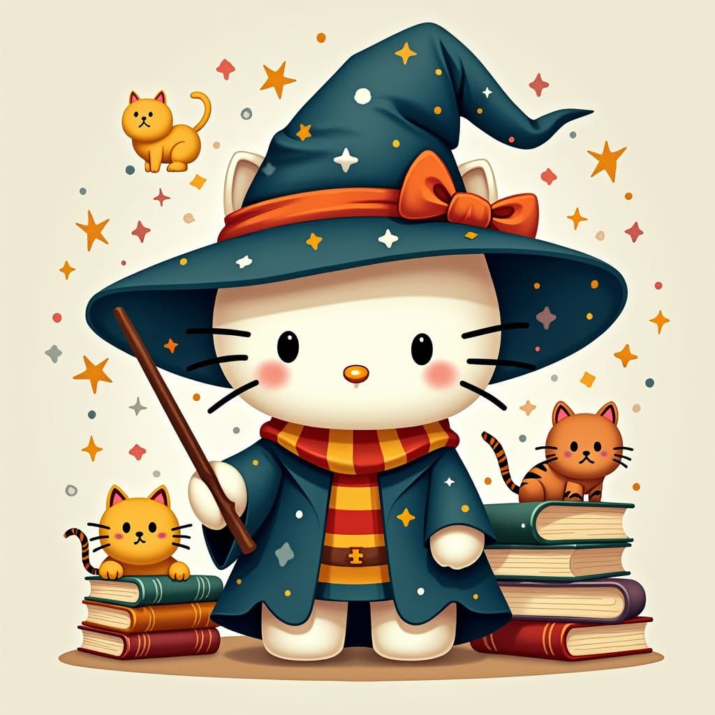 Harry Potter Hello Kitty - Whimsical Wizard Kitty Immersed i...