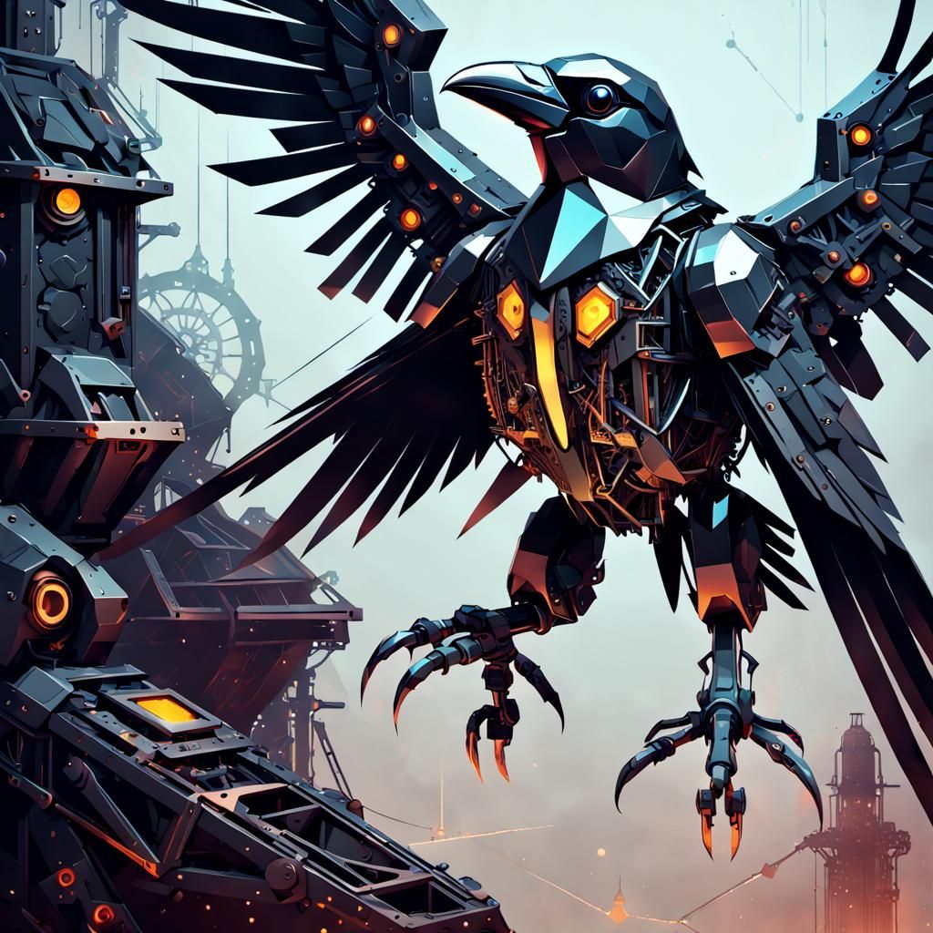 Mechanical Metal Raven Robot Bird (CrystalClearXL) - AI Generated ...