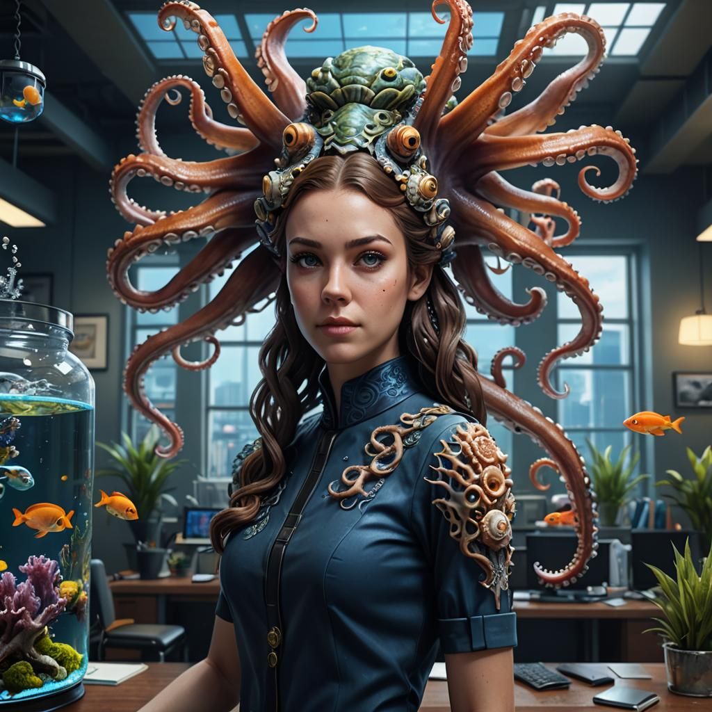Young Lady with Octopus - AI Generated Artwork - NightCafe Creator
