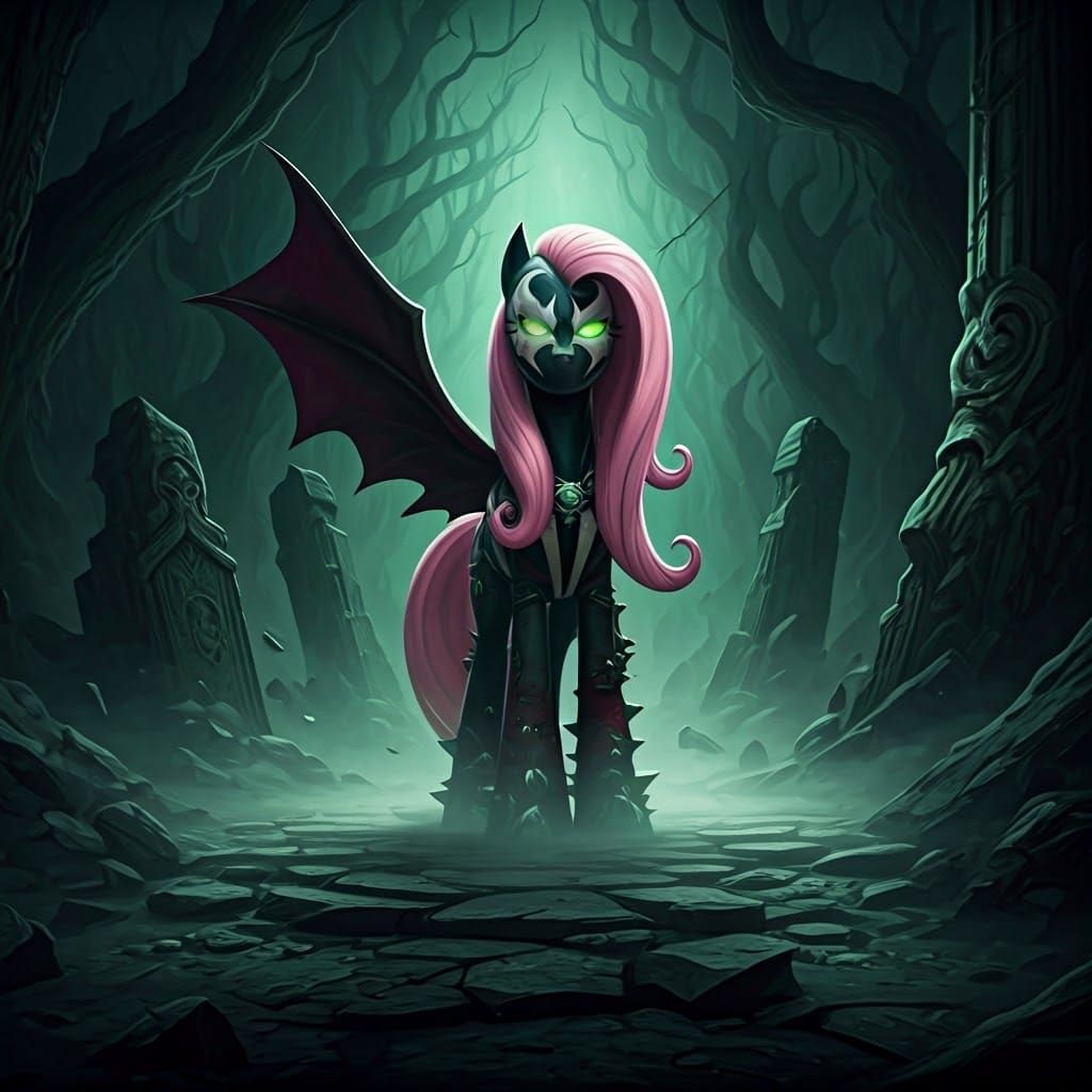 Gothic Pony Legend Rises in Dark, Emerald Realm - AI Art