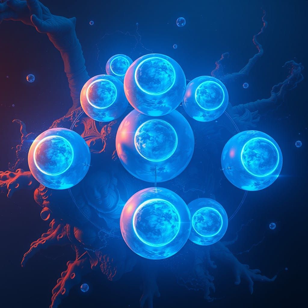 Seven blue orbs with moon symbols - Fantastical Celestial Or...