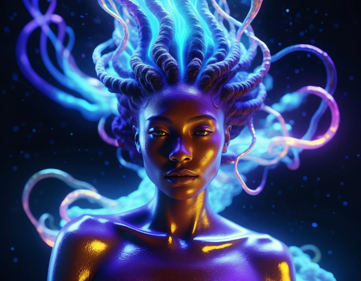Surreal Lady Enveloped in Radiant Xenon Plasma - AI Art