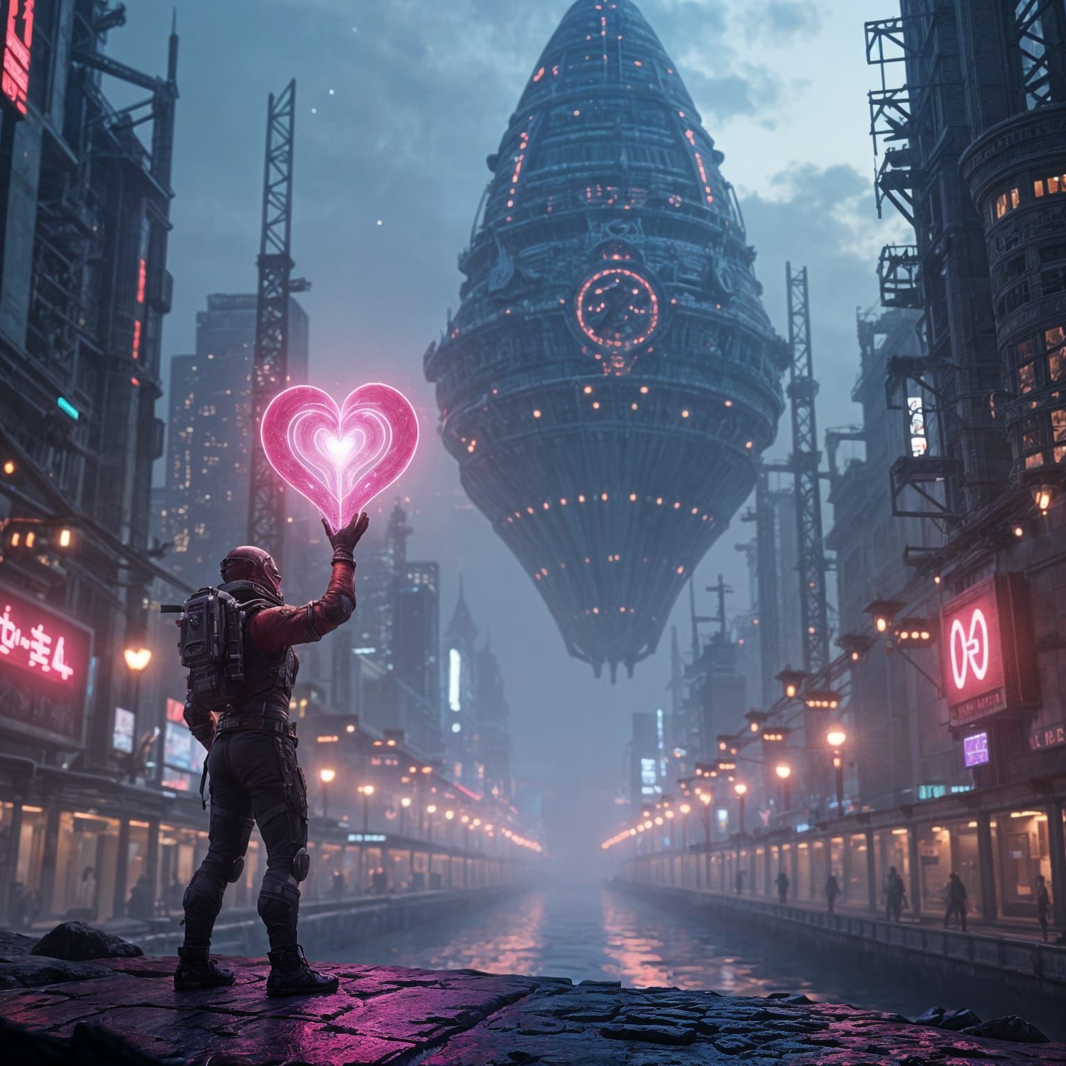 Sleek Futurist Figure Adorns Cyberpunk Cityscape w... - AI Art