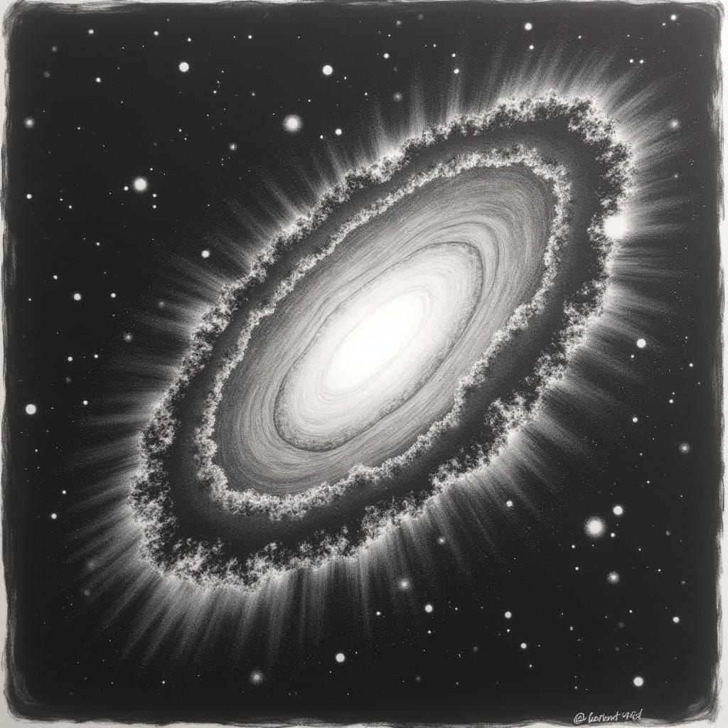 Surreal Spiral Galaxy in Charcoal Etching Style - AI Art