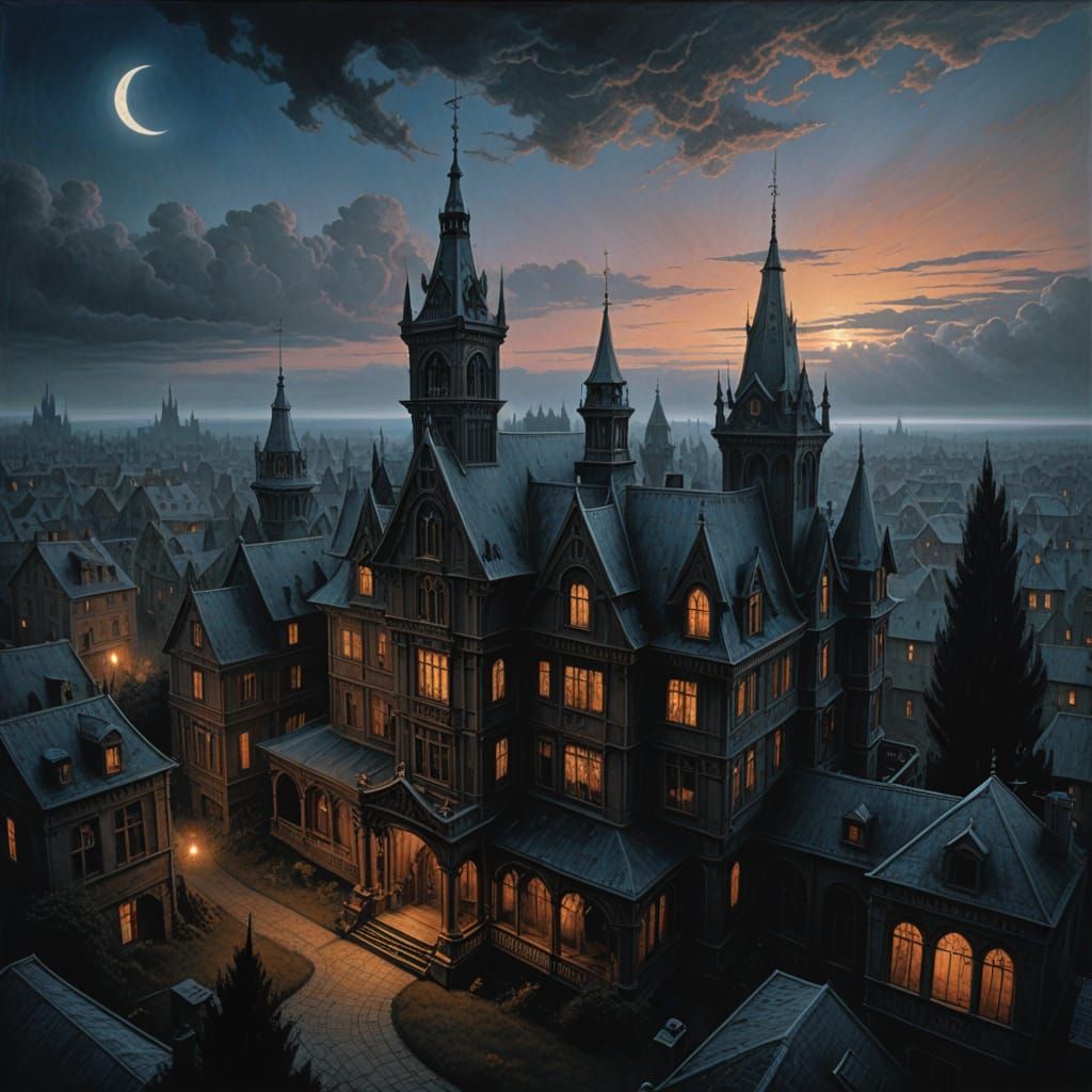 BOOTHICVILKE 85 - Ethereal Gothic Mansion Under Twilight