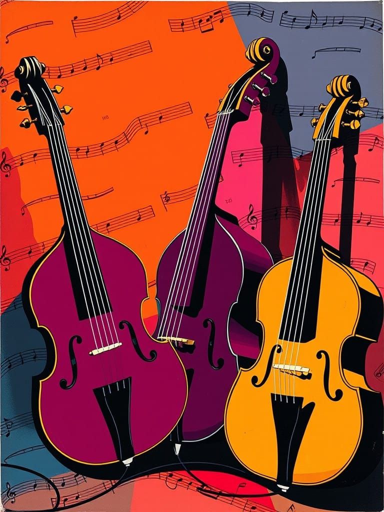 Vibrant Pop Art Scene with Musical Instruments and... - AI Art