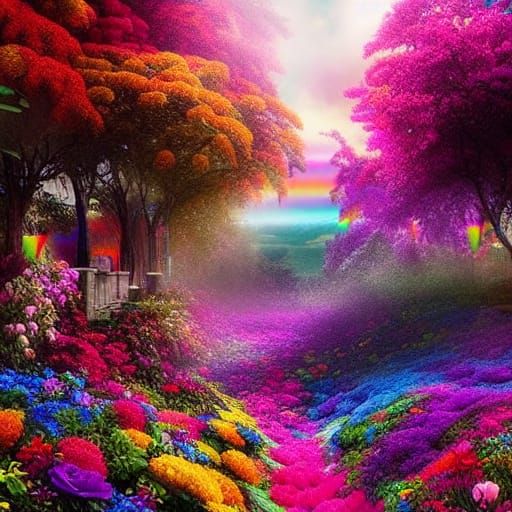 rainbow flowers, colorful, bright, alive - AI Generated Artwork ...