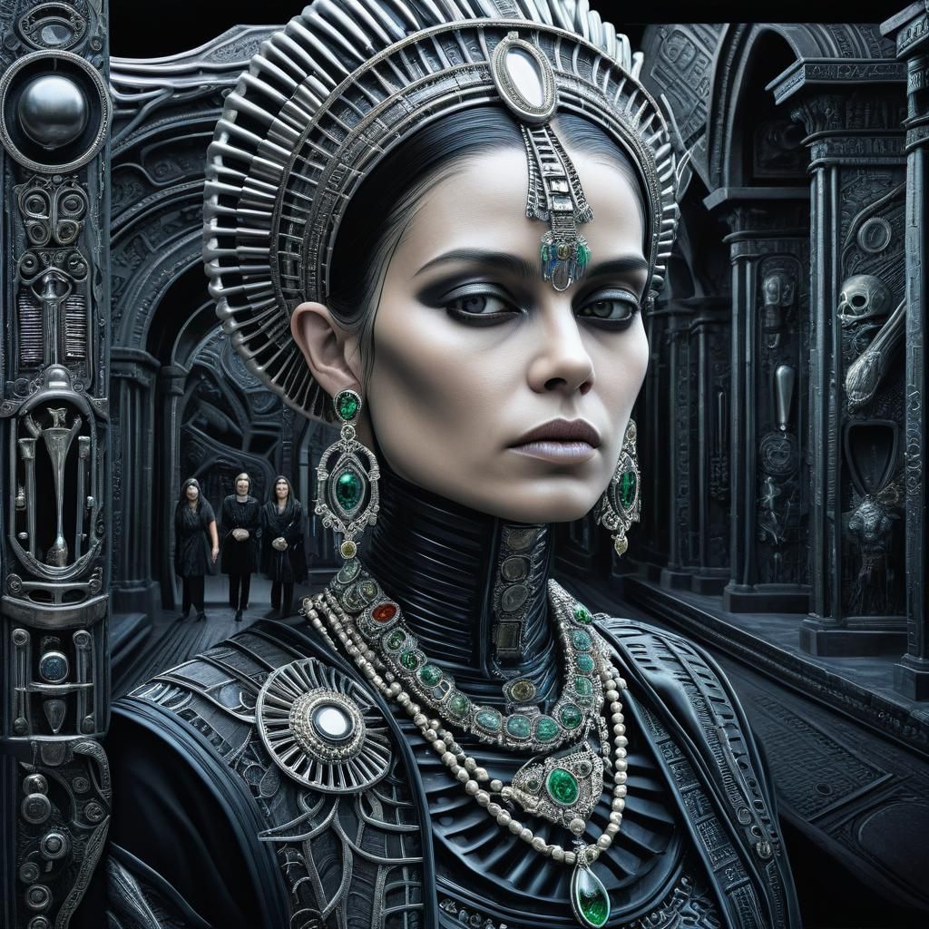 A hyper-realistic portrait of a stunning woman adorned in vibrant ...